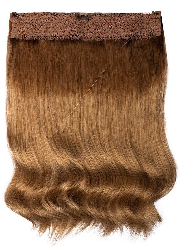 16 inch Halo Hair Extensions in Medium Brown to Golden Blonde Ombre