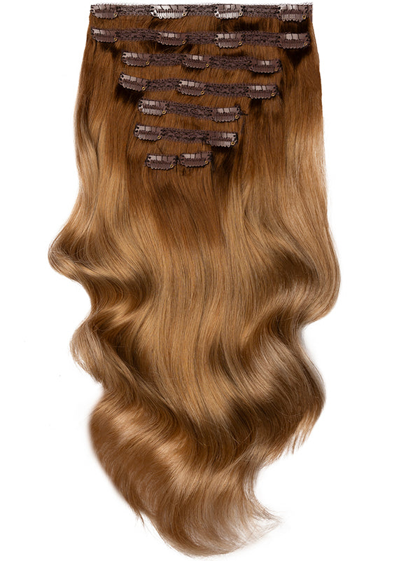 20 inch Full Volume Clip in Hair Extensions Medium Brown to Golden Blo