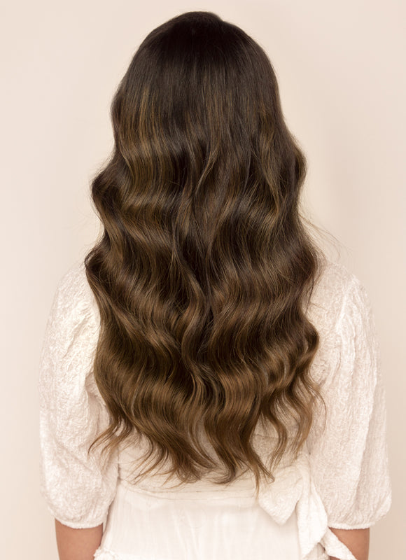 16 inch Halo Hair Extensions Mocha & Medium Brown Balayage