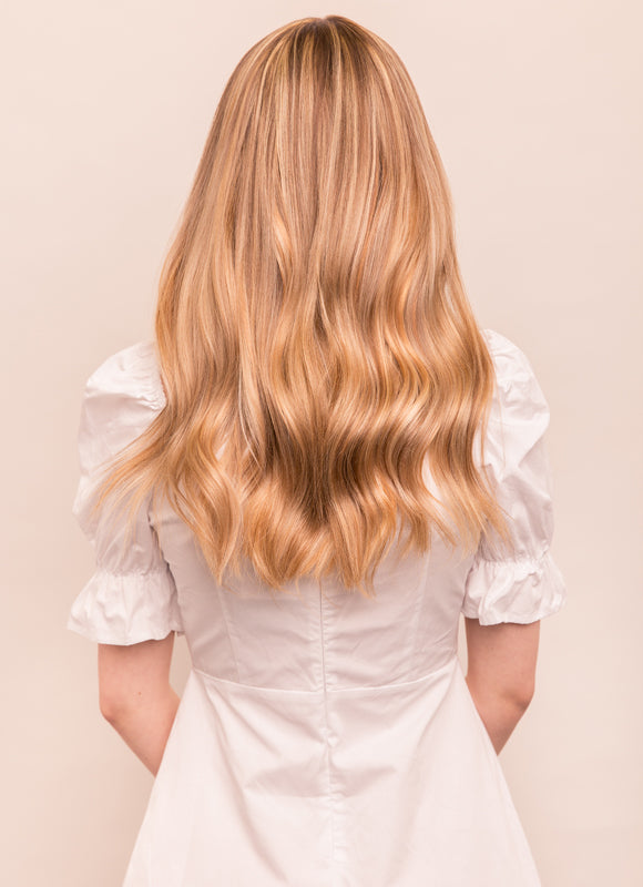 16 inch Halo Hair Extensions Light Brown with Light Blonde Highlights