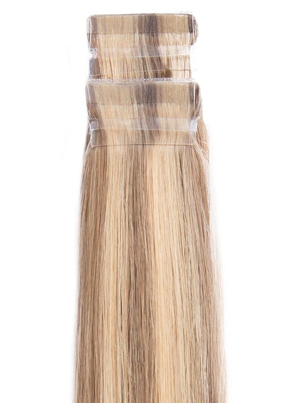 20 inch Remy Tape Hair Extensions Golden Brown with Light Blonde Highl